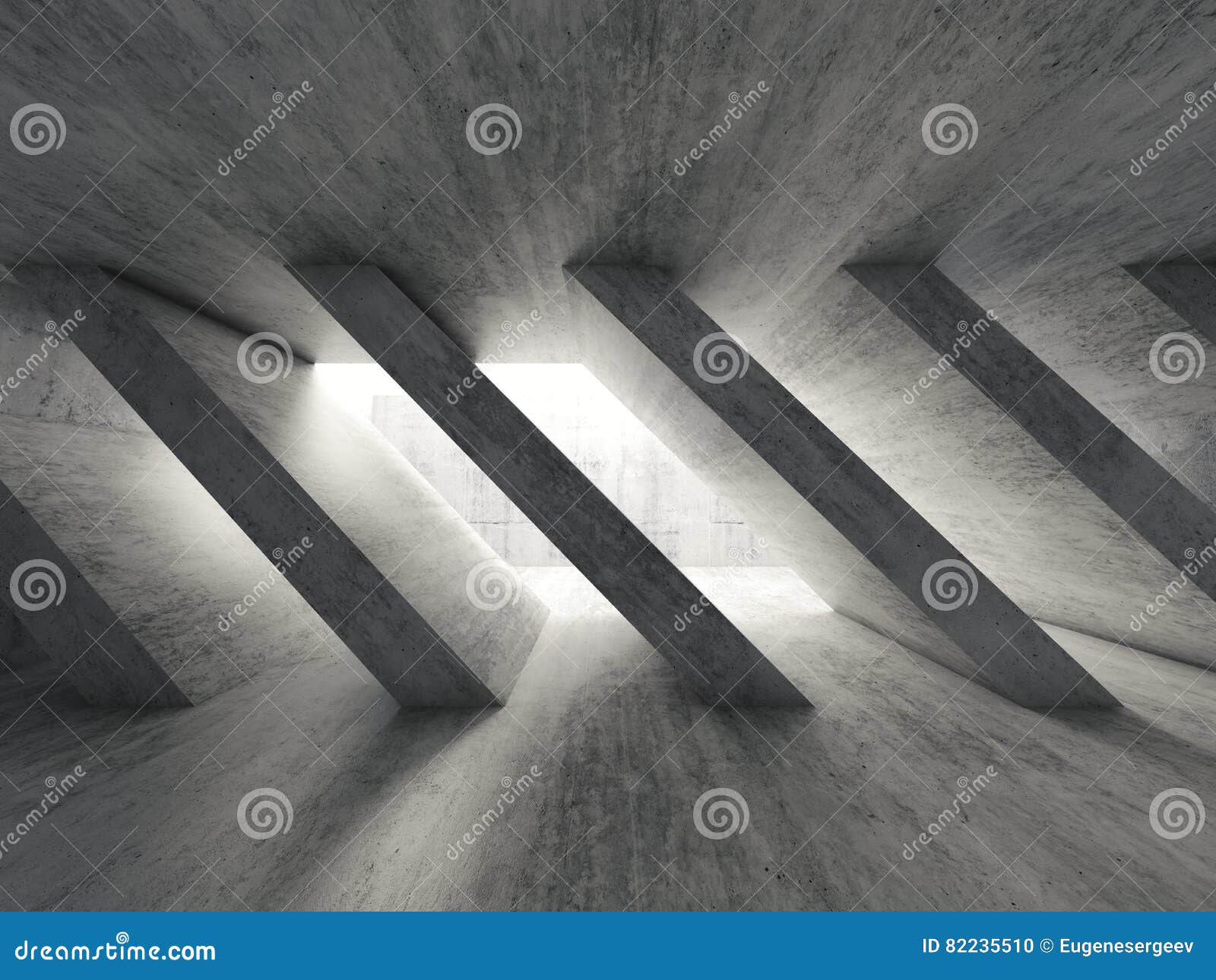 3d Dark Concrete Interior with Diagonal Columns Stock Illustration ...