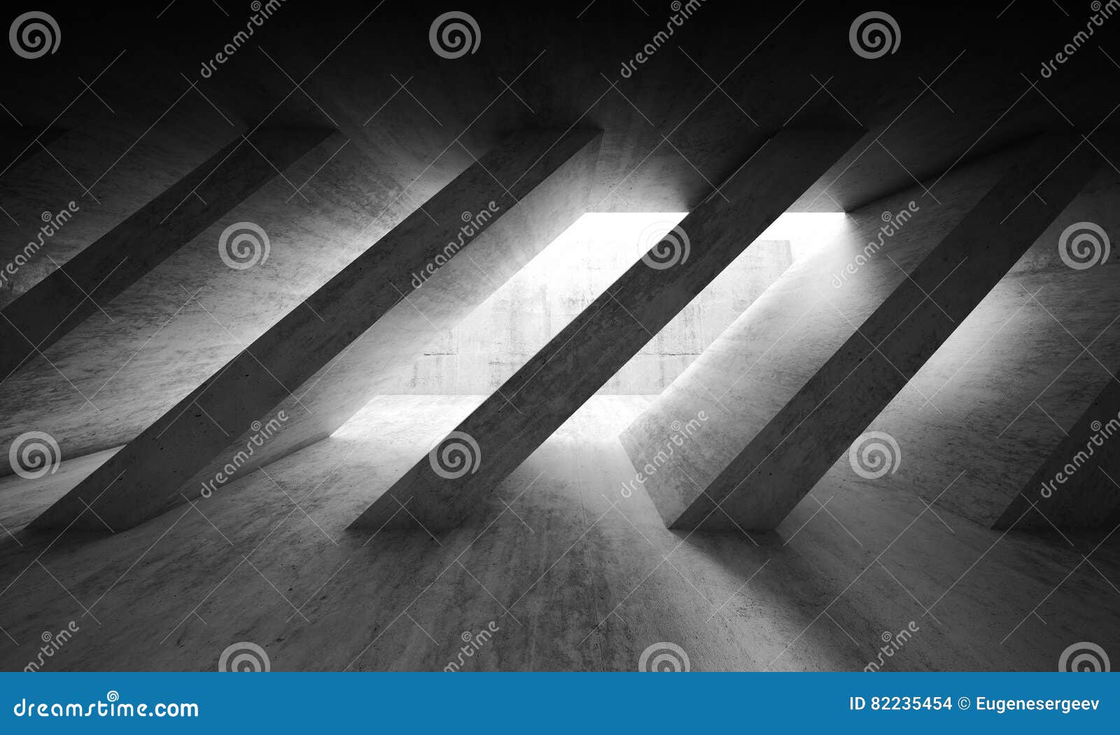 3 D Dark Concrete Interior with Diagonal Columns Stock Illustration ...