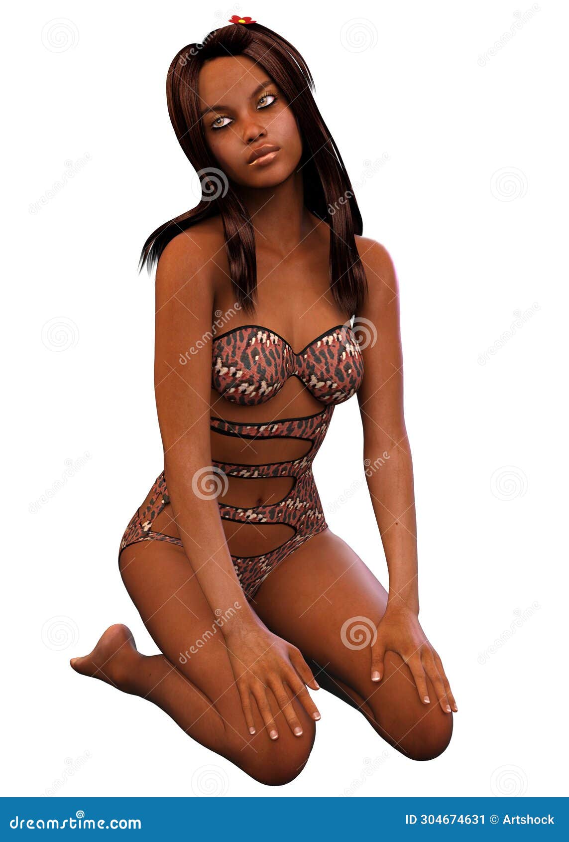 3d Dark Skinned Girl In Leopard Print Swimsuit Stock Illustration Illustration Of Isolated