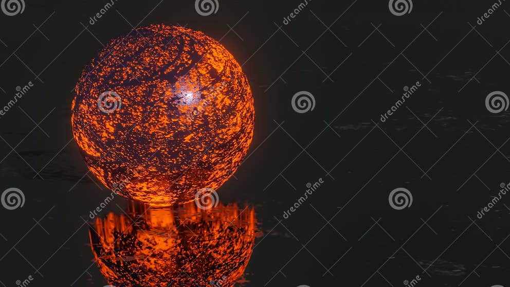 3D Dark Sphere with Glowing Orange Texture on a Dark Background. 3d ...