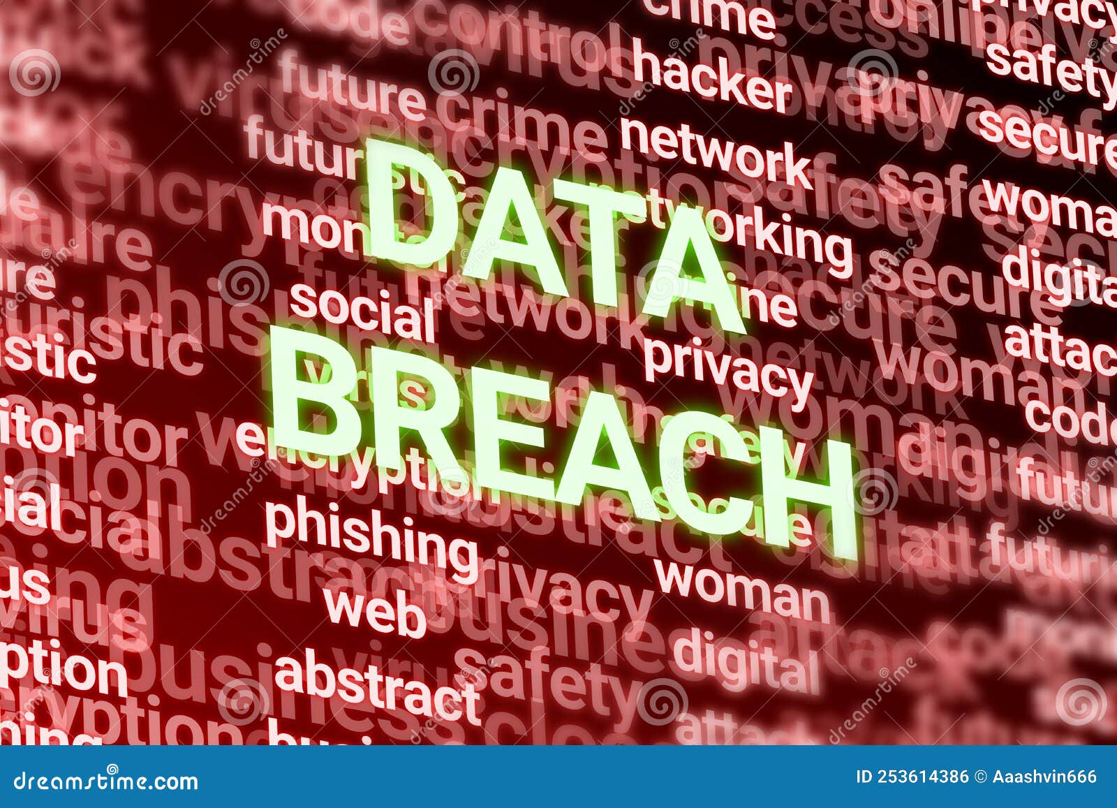 3D Data Breach Word on Technology Related Words Stock Illustration ...