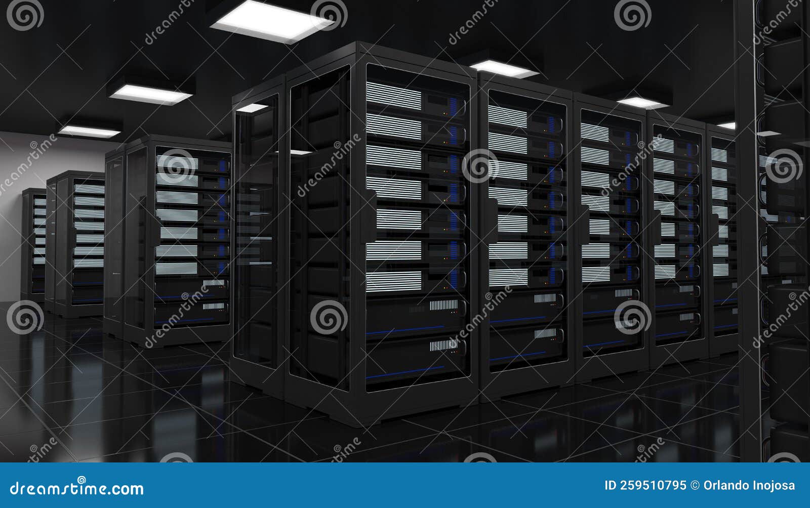 3D Data center black room stock image. Image of rack - 259510795