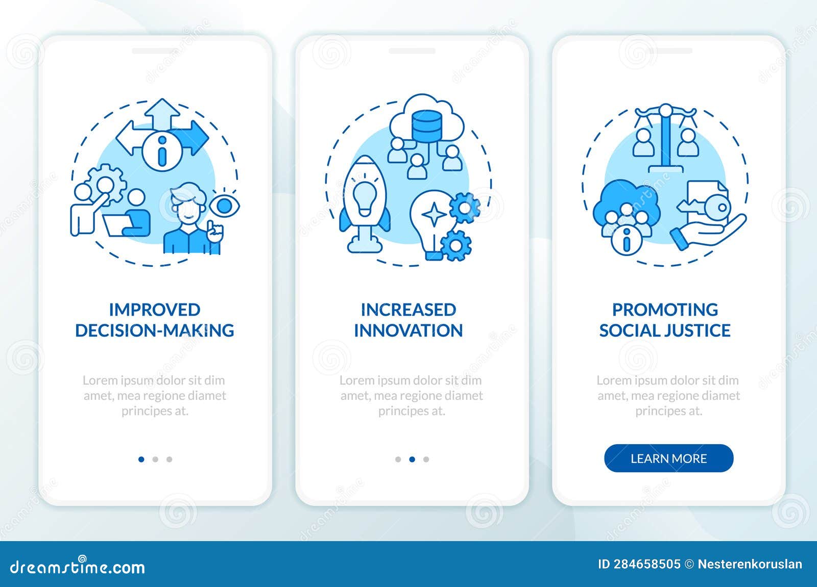 2d Data Democratization Concept With Blue Line Icons Stock Vector