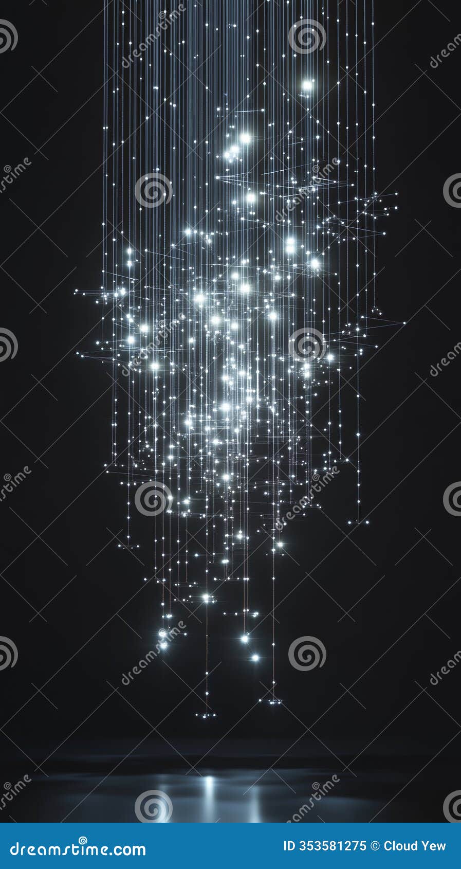 3D Data Network Structure Suspended in Space with Points of Light ...