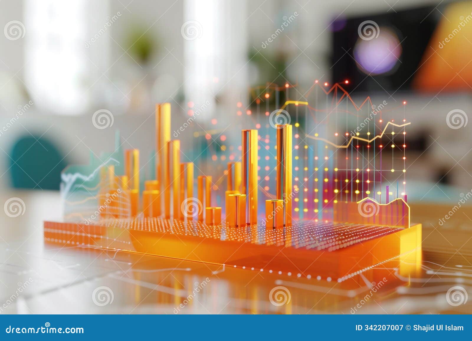 3D Data Visualization of Financial Charts Stock Illustration ...