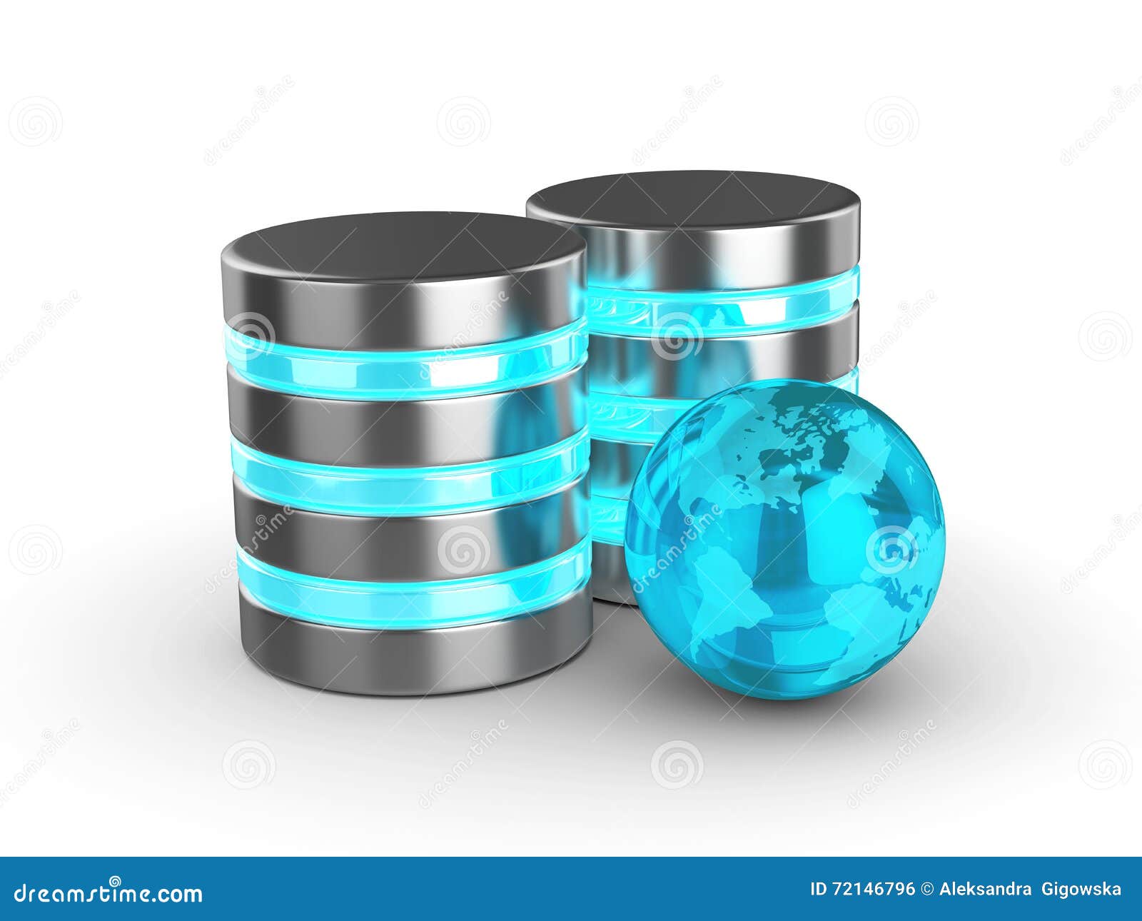3d Database with Glass Globe Isolated on White Background Stock ...
