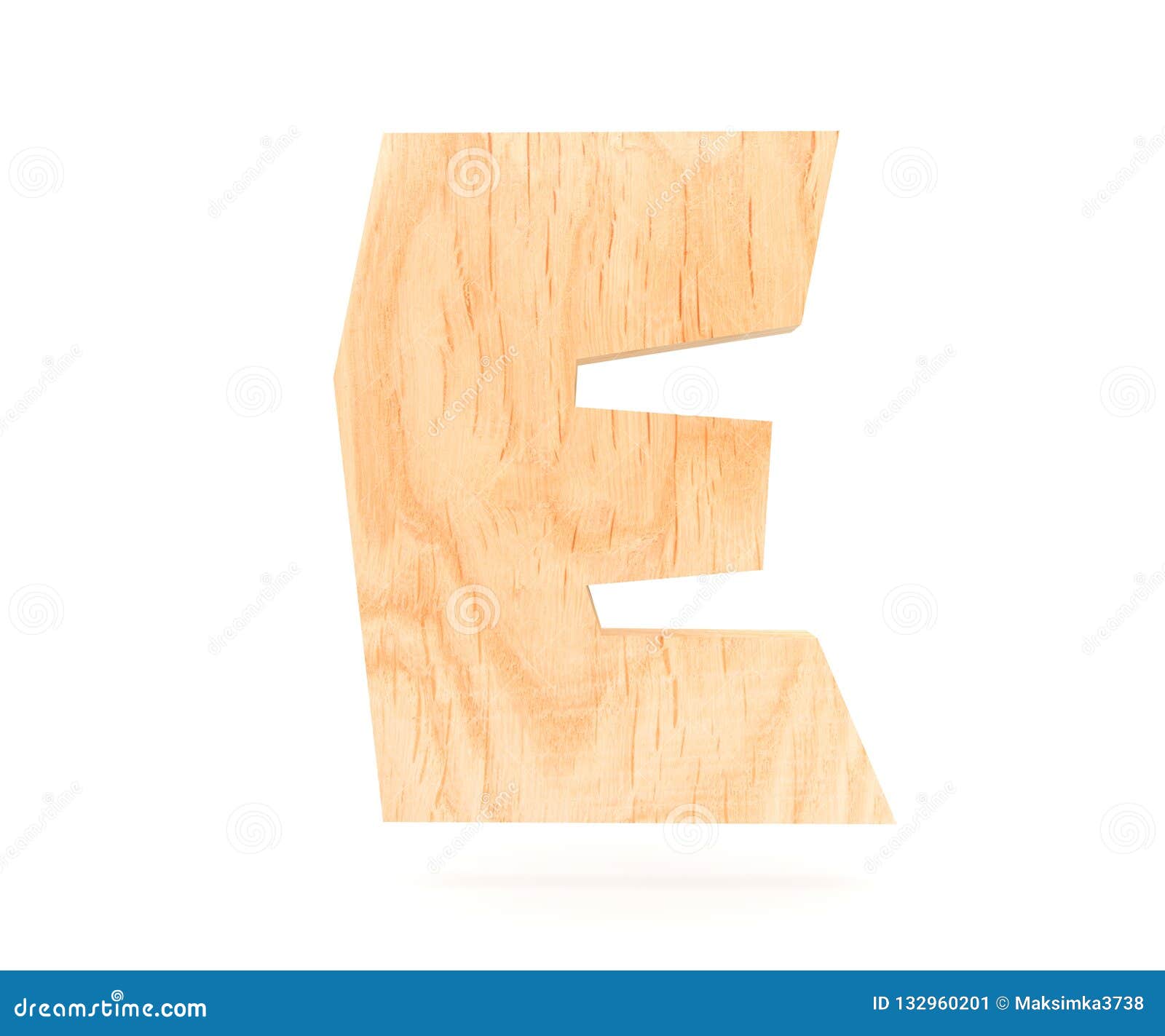3D Decorative Wooden Alphabet, Capital Letter E. Stock Illustration ...