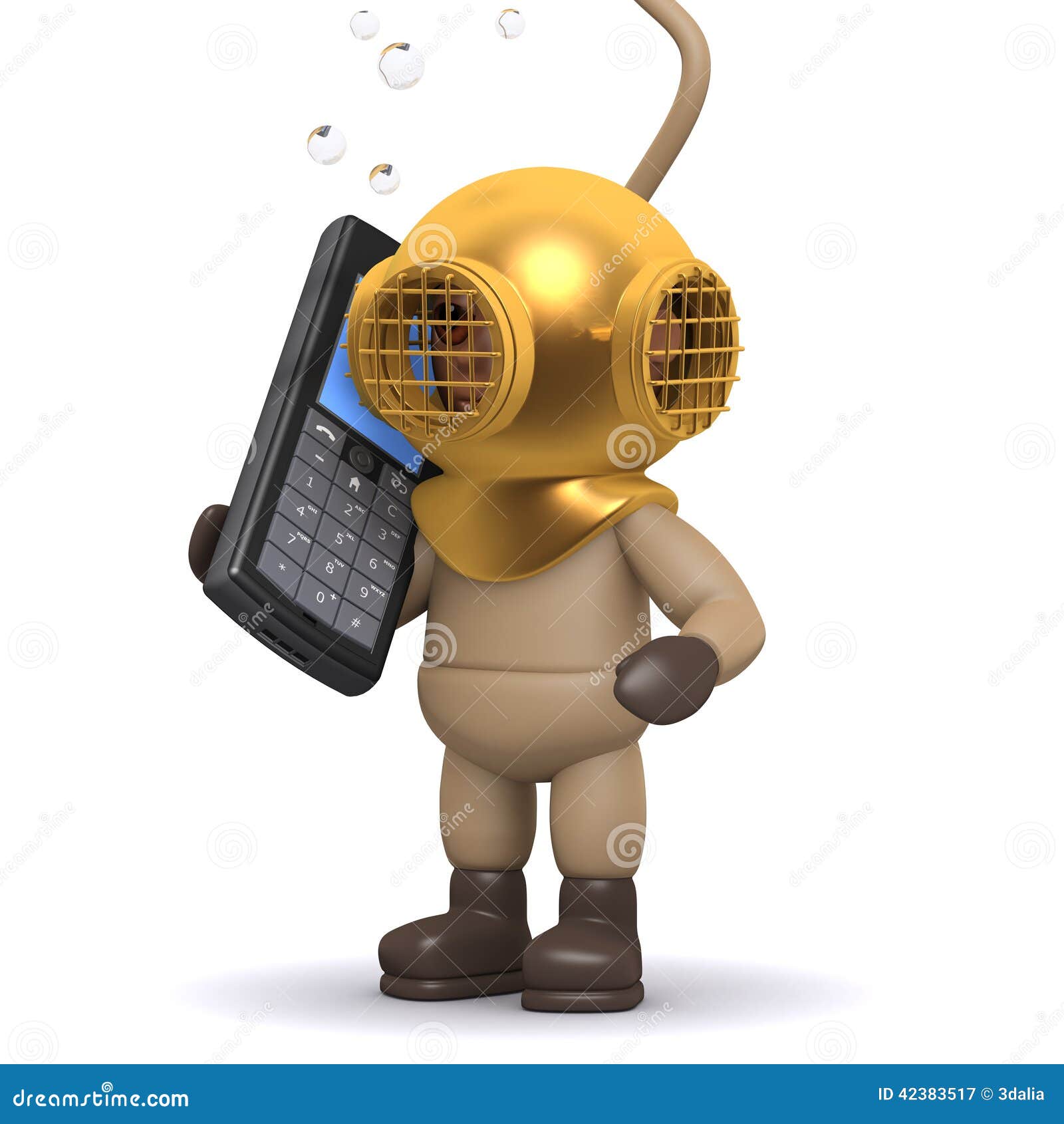 3d Deep Sea Diver Chats on a Cellphone Stock Illustration ...