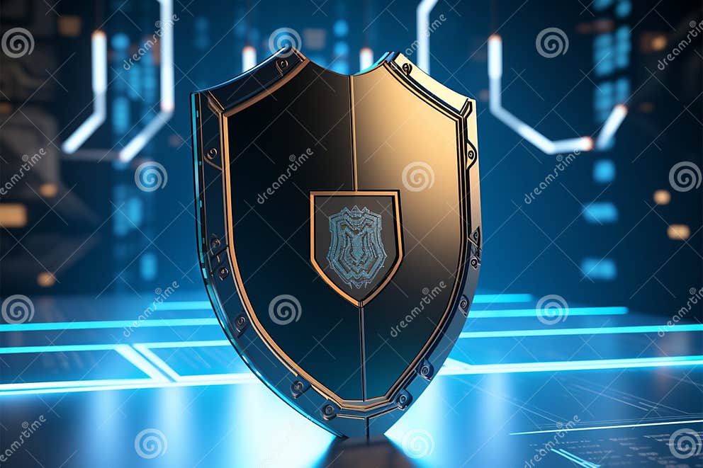 3D Defense Shield on a Backdrop of Advanced Technology Design Stock ...