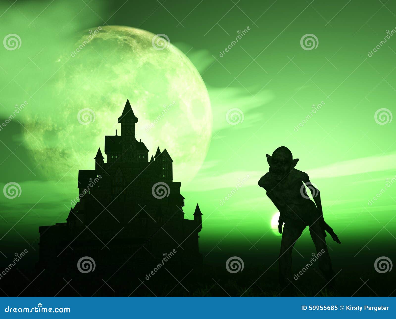 3D Demon with Spooky Castle Stock Illustration - Illustration of undead ...