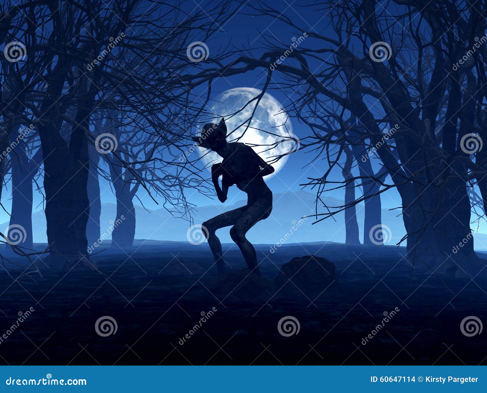 3D Demonic Figure in Spooky Forest Stock Illustration - Illustration of ...