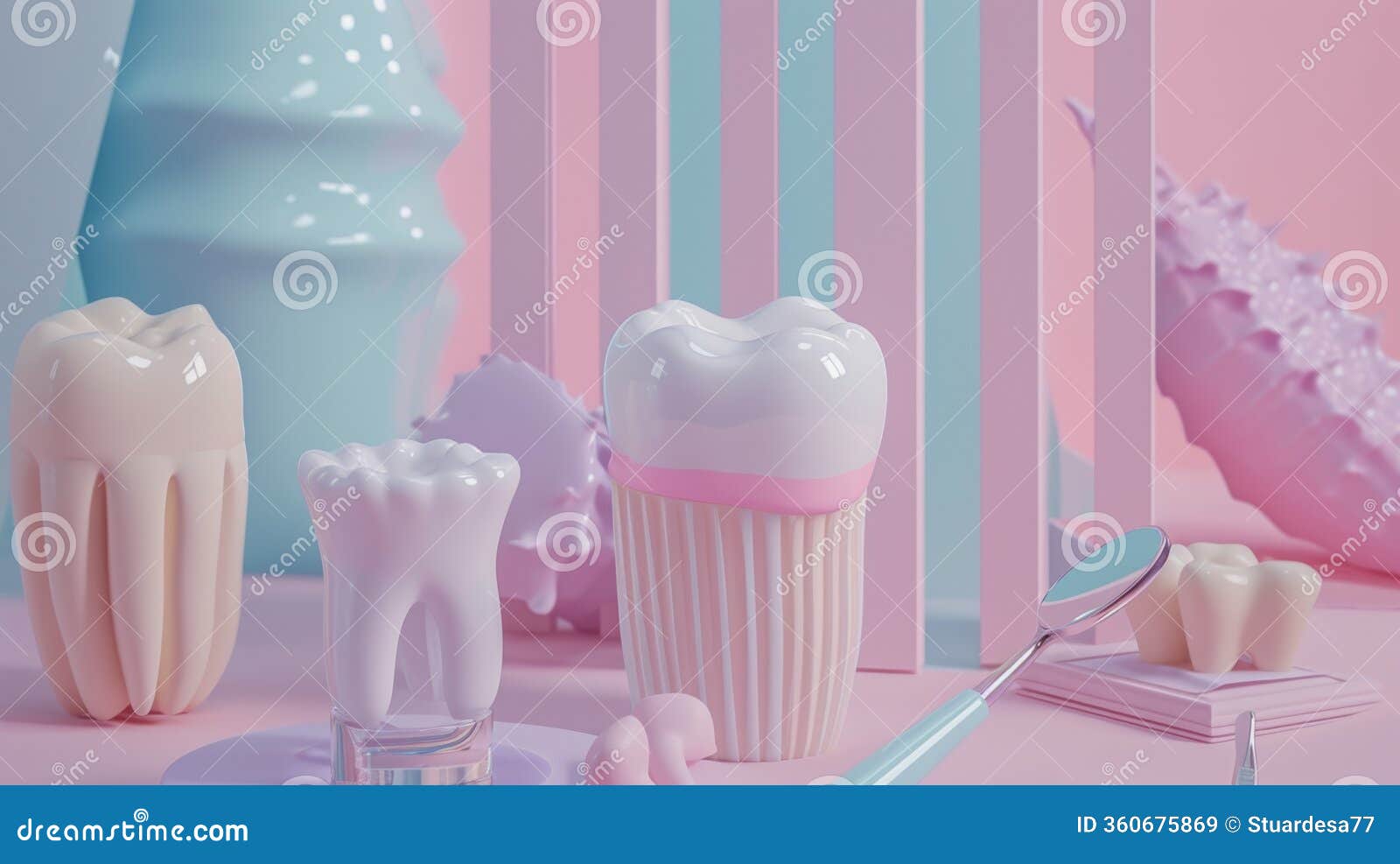 3D Dental Concept with Stylized Tooth Models and Tools Stock ...