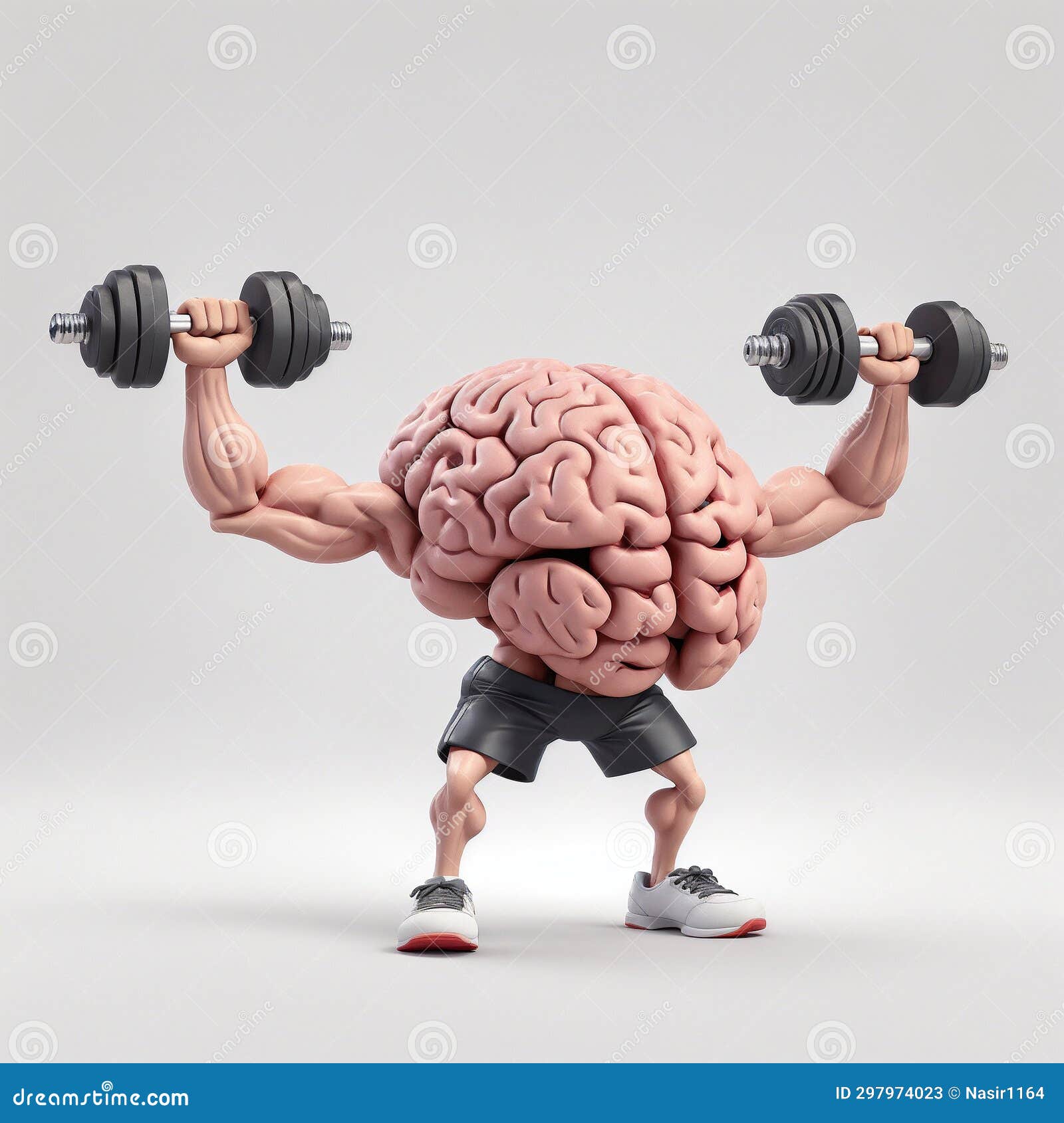 A 3D Depiction of a Brain Character Lifting Weights, Embodying Mental ...
