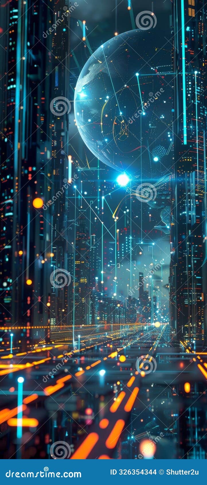 A 3D Depiction of a Nextgen Telecommunications Hub with Global Data ...