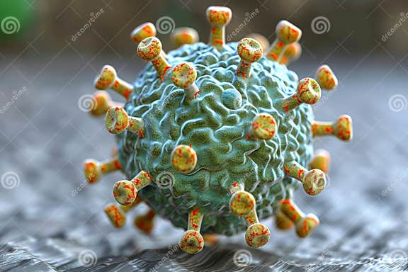 3D Depiction of a Virus Structure with Spikes and Textured Surface ...