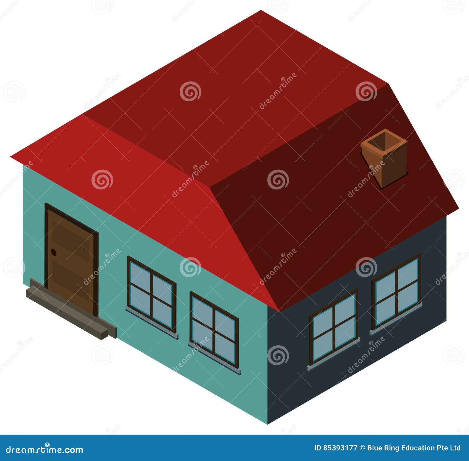 3D Design for Blue House with Red Roof Stock Vector - Illustration of ...