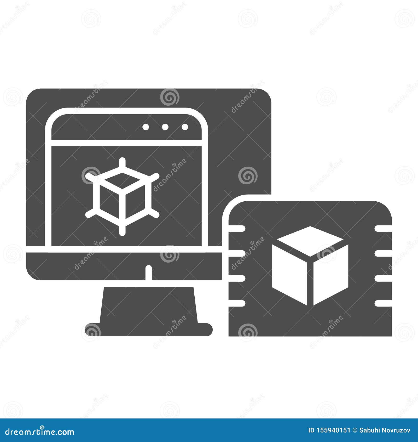 3d Design on Computer Solid Icon. Pc Monitor with 3d Project Vector ...