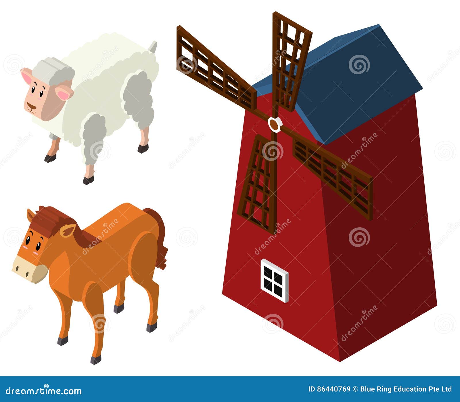 3D Design for Farm Animals and Windmill Stock Vector - Illustration of ...