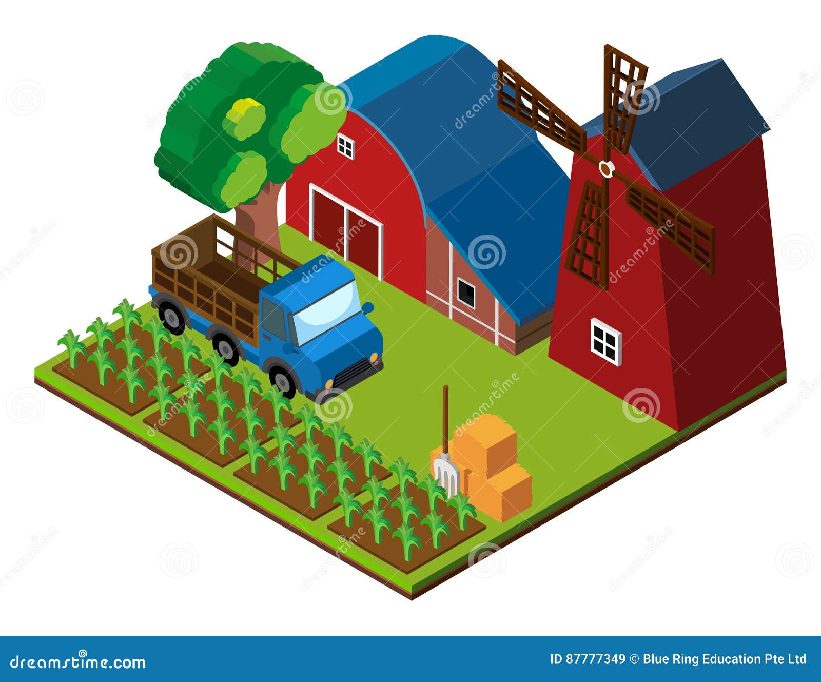 3D Design for Farm Scene with Barns and Crops Stock Vector ...