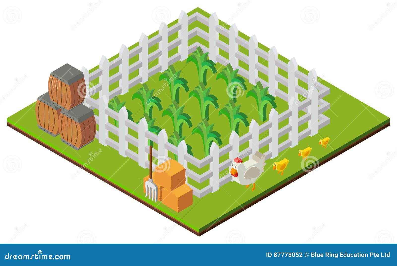 3D Design for Farm Scene with Crops and Chickens Stock Vector ...