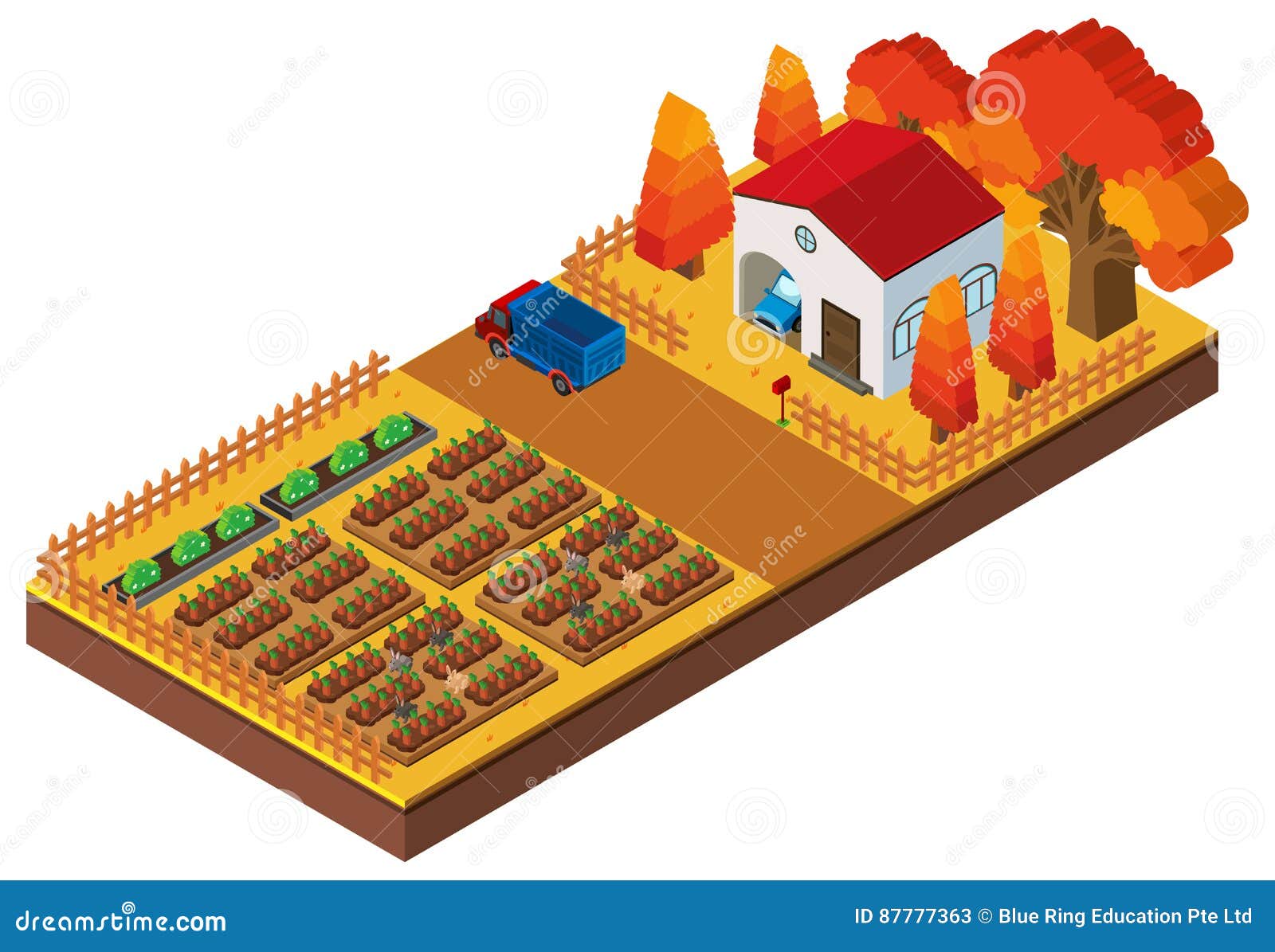 3D Design for Farm Scene with Crops and House Stock Vector ...