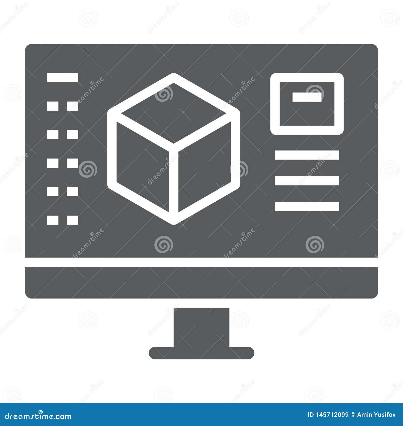 3d Design Glyph Icon, Model and Computer, 3d Modeling Sign, Vector ...