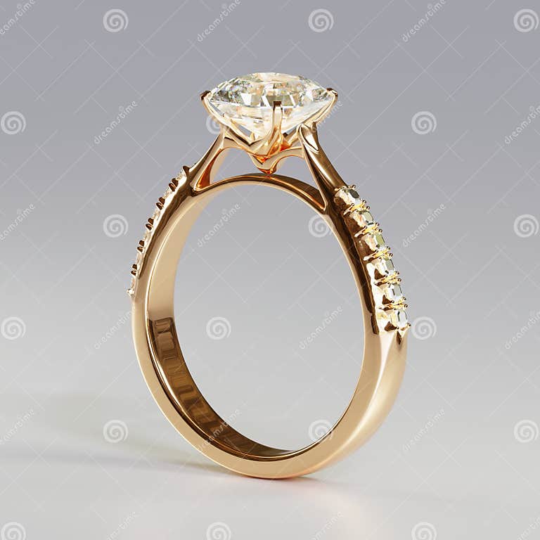 3D Design of Gold Ring with Diamonds Surrounding the Ring on White ...