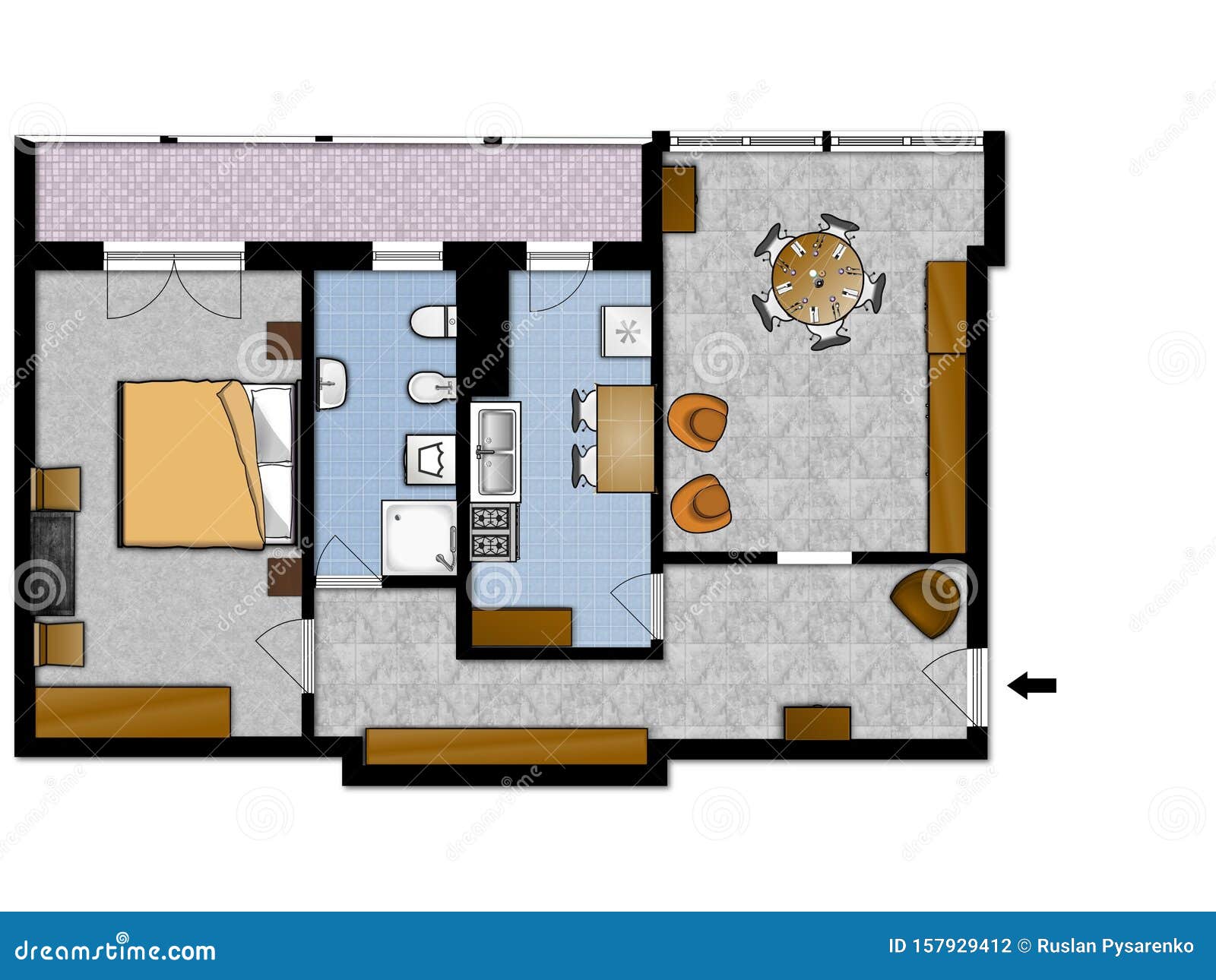 Floor Plan 2d. Color Floor Plan. Stock Illustration - Illustration of ...