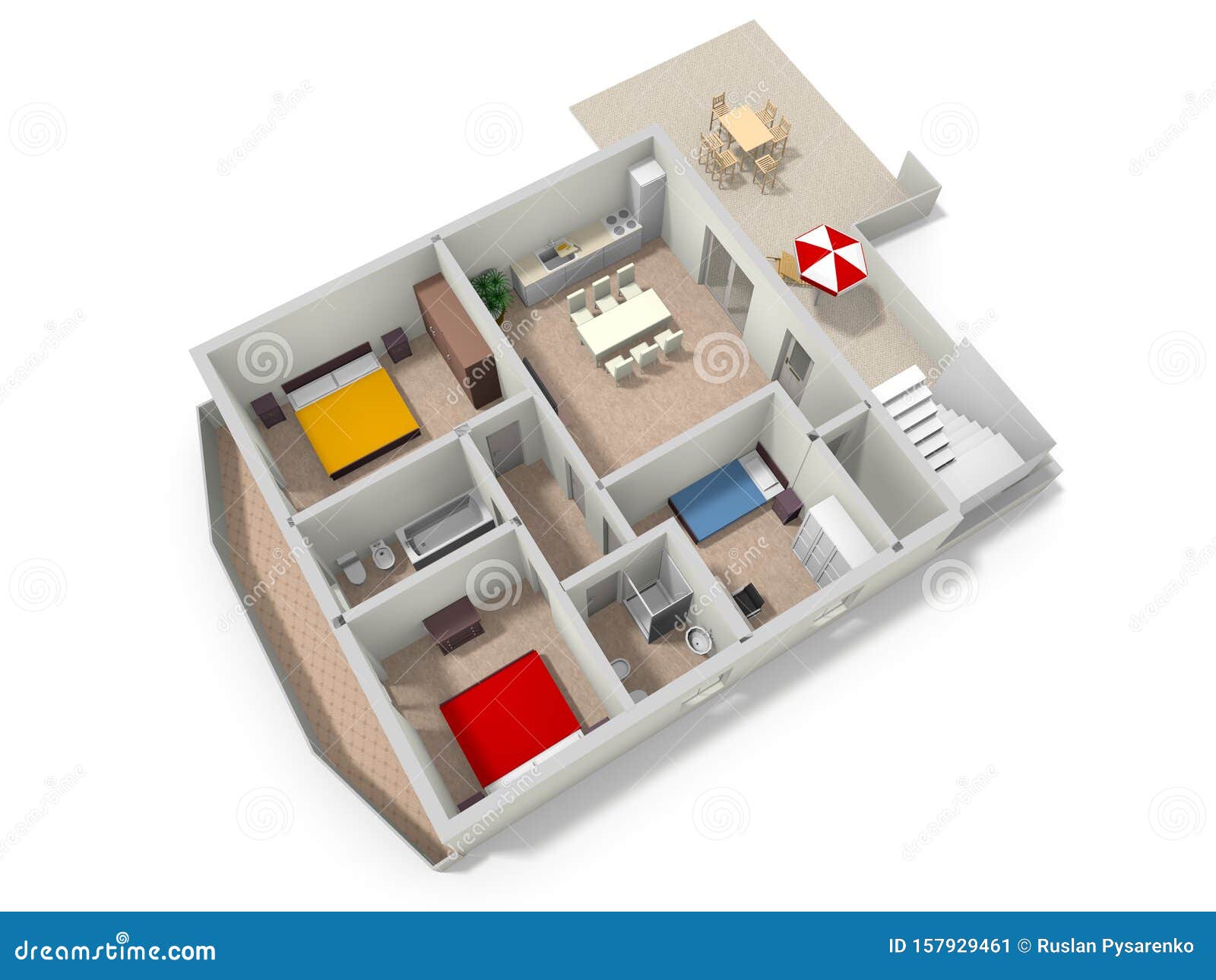 Floor Plan 3d. Color Floor Plan. Stock Illustration - Illustration of ...
