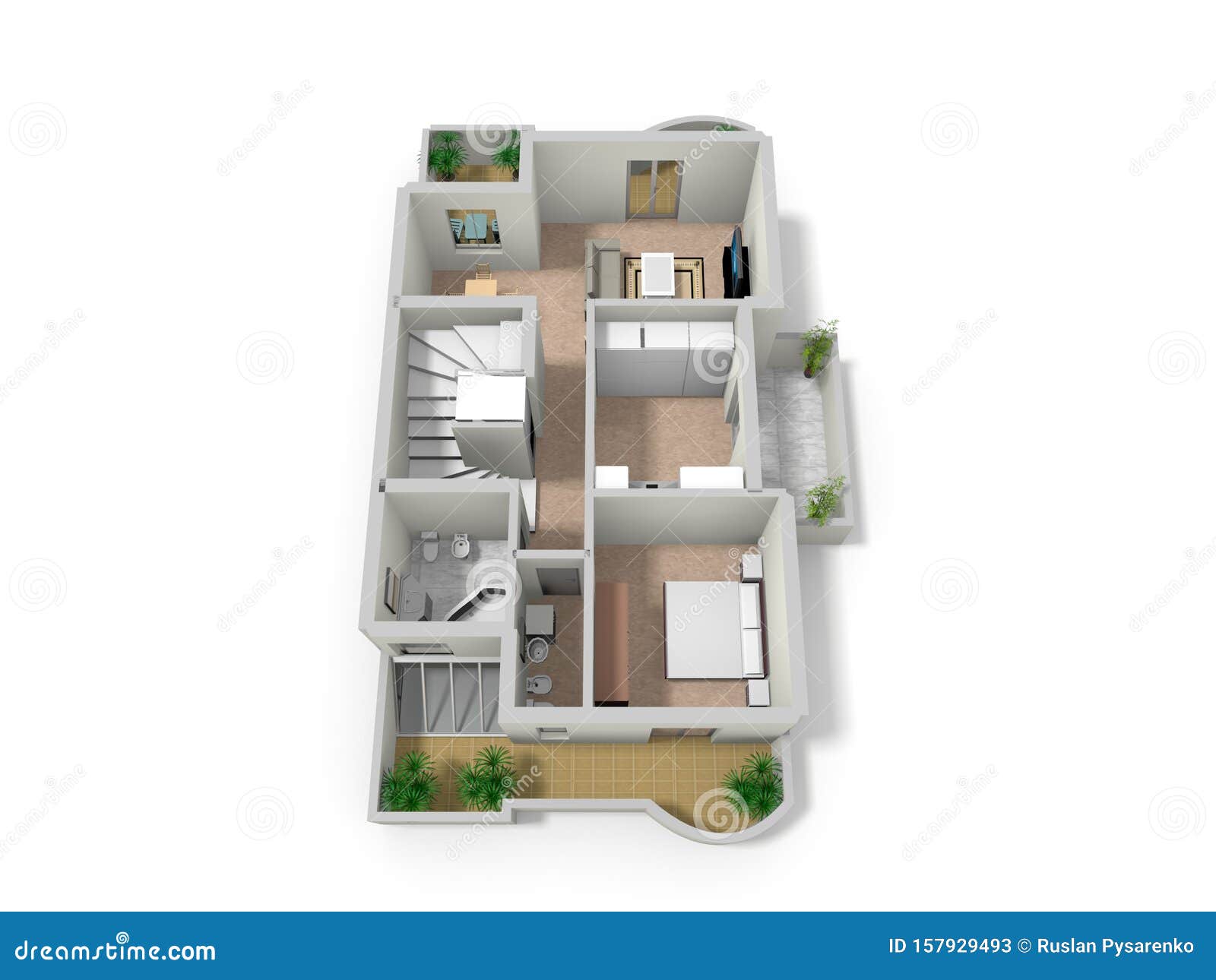 Floor Plan 3d. Color Floor Plan. Stock Illustration - Illustration of ...