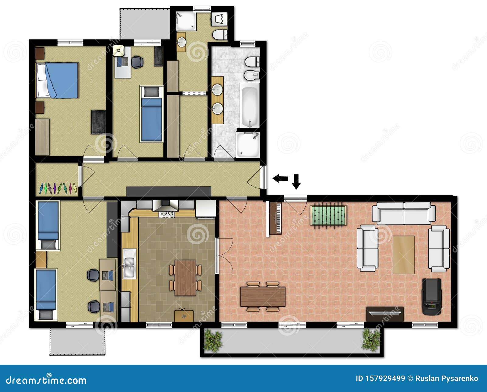 Floor Plan 3d. Color Floor Plan. Stock Illustration - Illustration of ...