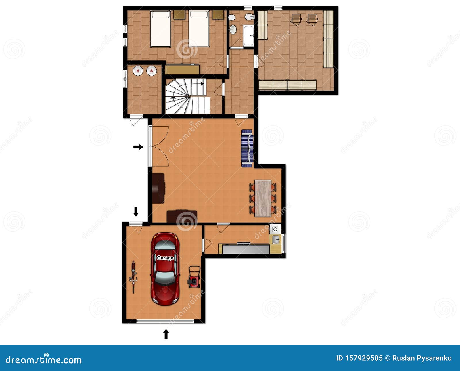 Floor Plan 3d. Color Floor Plan. Stock Illustration - Illustration of ...