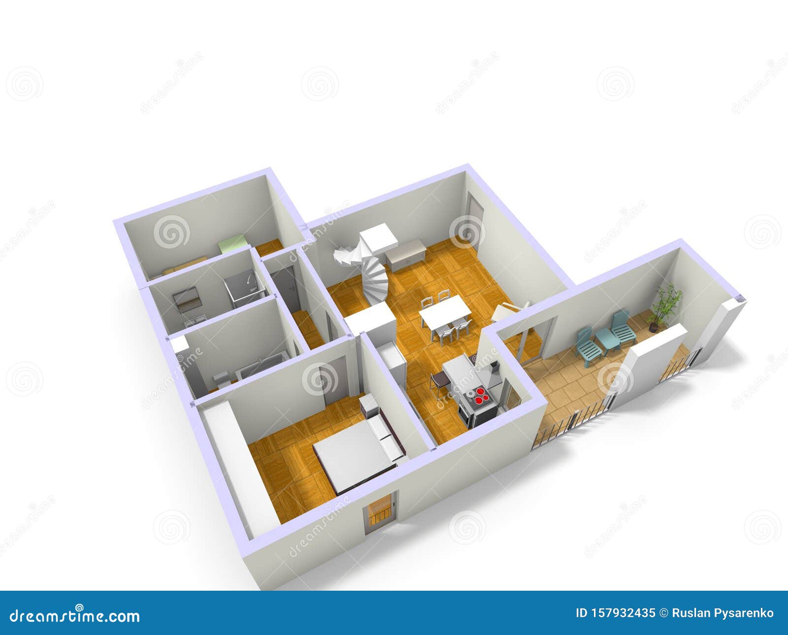 Floor Plan 3d. Color Floor Plan. Stock Illustration - Illustration of ...