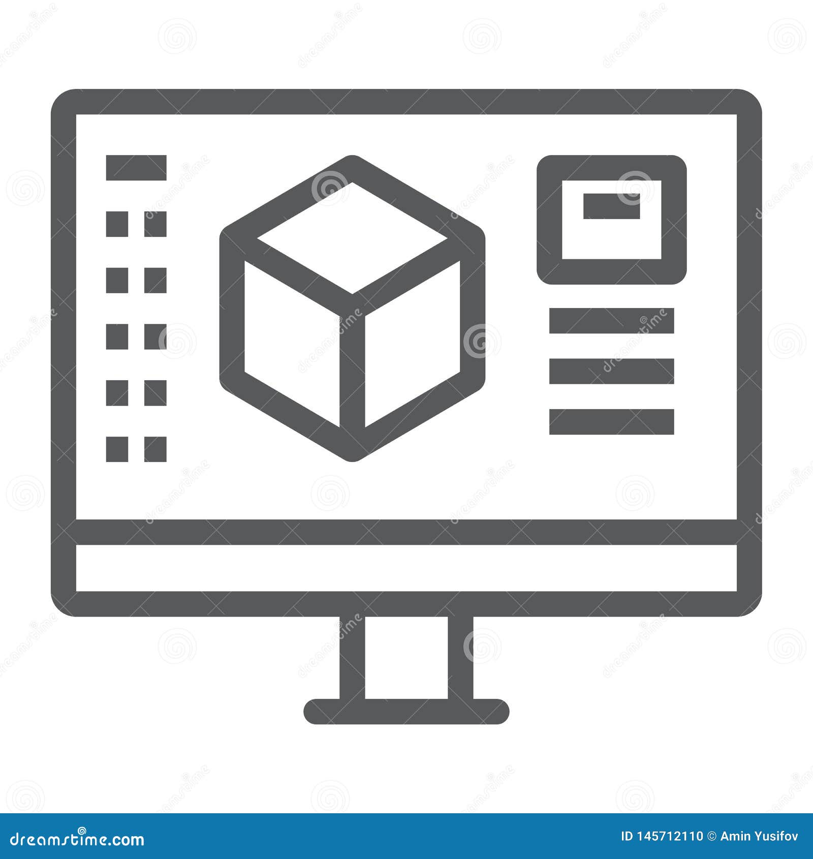 3d Design Line Icon, Model and Computer, 3d Modeling Sign, Vector ...