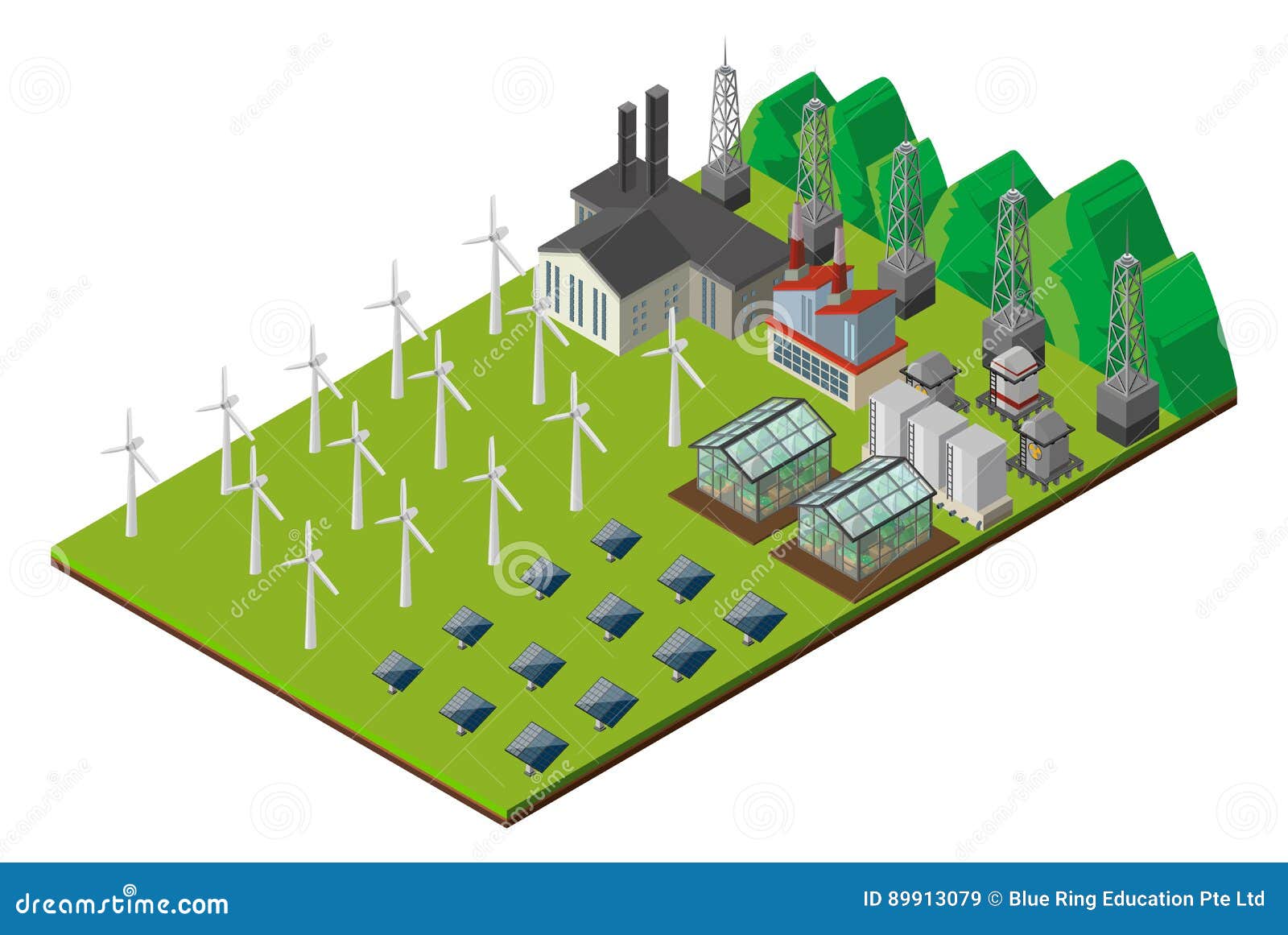 3D Design for Power Station Stock Illustration - Illustration of wind ...