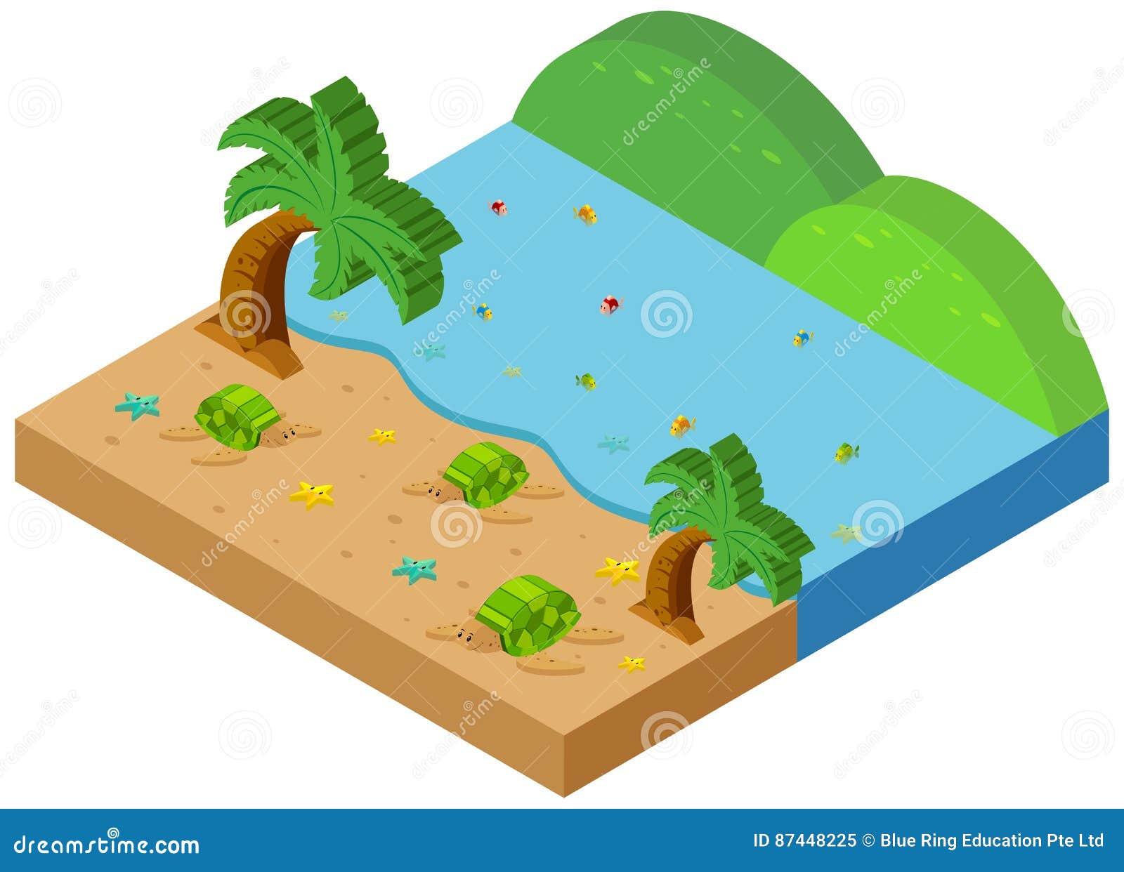3D Design for Scene with Beach and Ocean Stock Vector - Illustration of ...