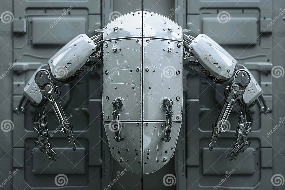 A 3D Design of a Shield with Robotic Arms that Deploy when Needed Stock ...