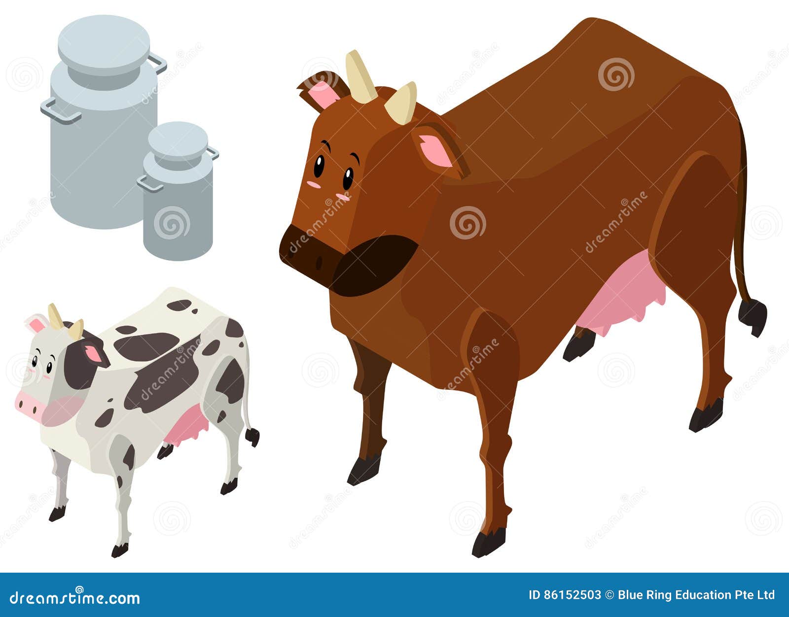 3D Design for Two Cows and Milk Tanks Stock Vector - Illustration of ...