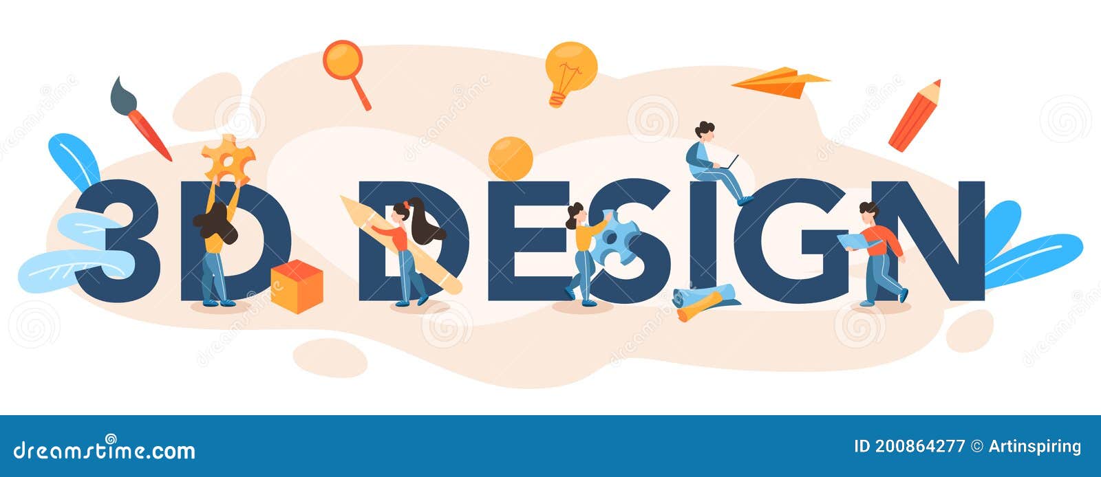 3D Design Typographic Header. Digital Drawing with Electronic Stock ...