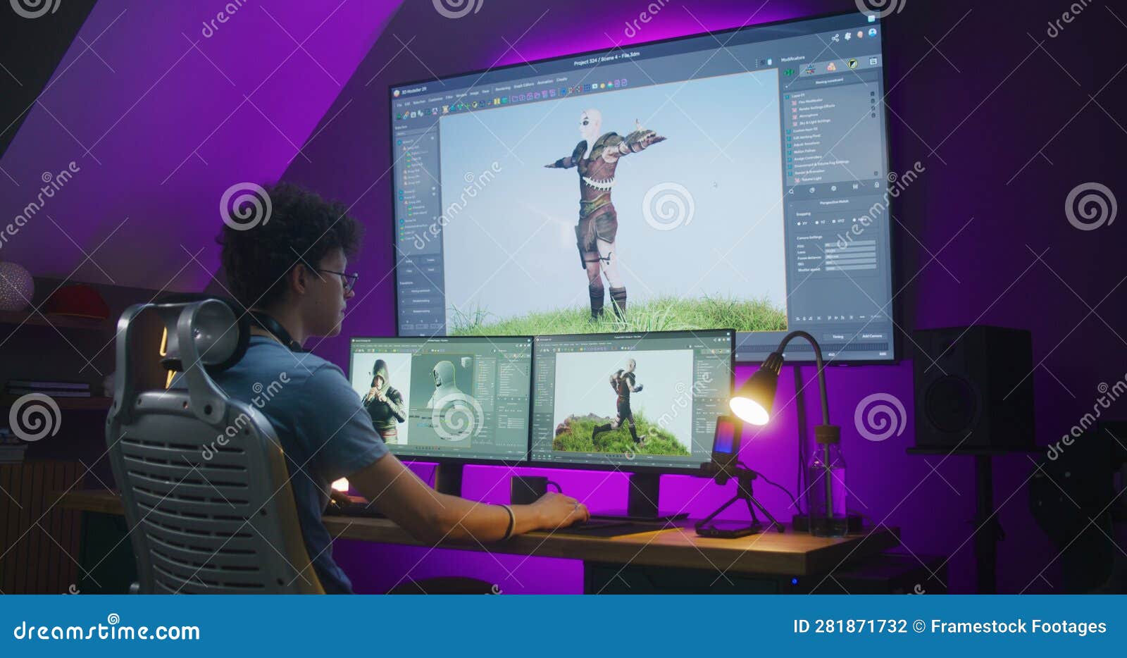 3D Designer Works at Home on Computer Using Professional Software Stock ...