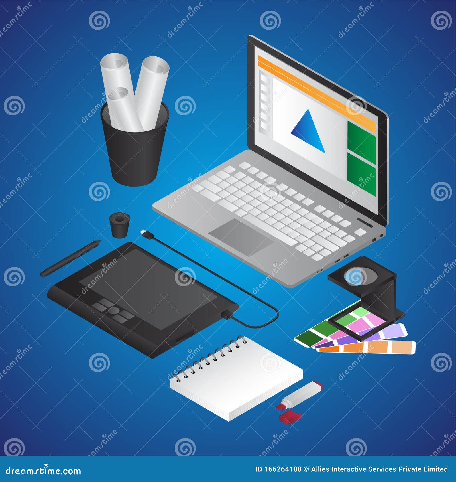 3D Designing Object of Laptop with Drawing Paper, Pen Tab, Pantone and ...