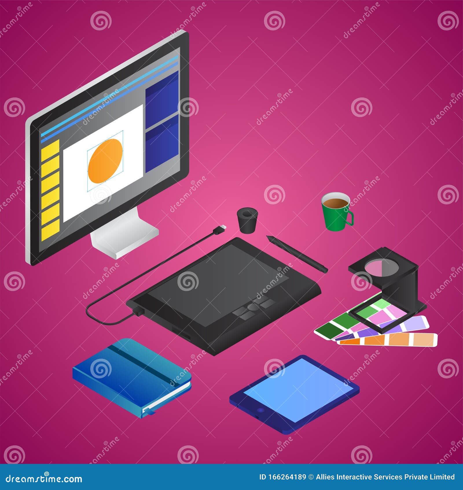 3D Designing Tools of Computer with Pen Tab, Book, Smartphone and ...