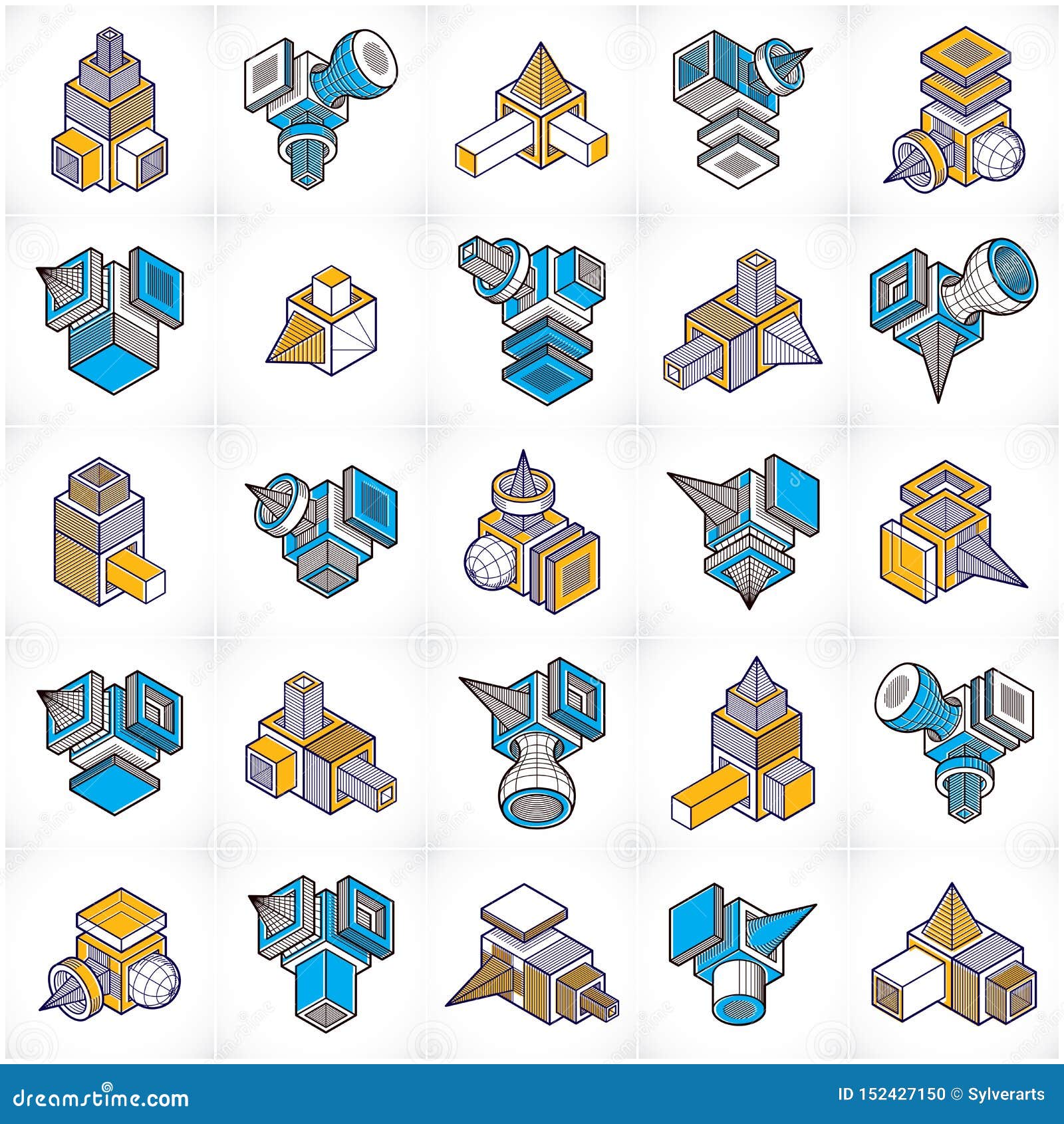 3D Designs, Abstract Vector Shapes Set. Geometric Artistic Composition ...