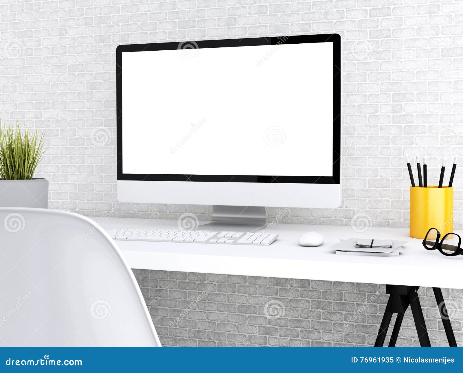 3d Desktop with Computer. Mock Up Stock Illustration - Illustration of ...