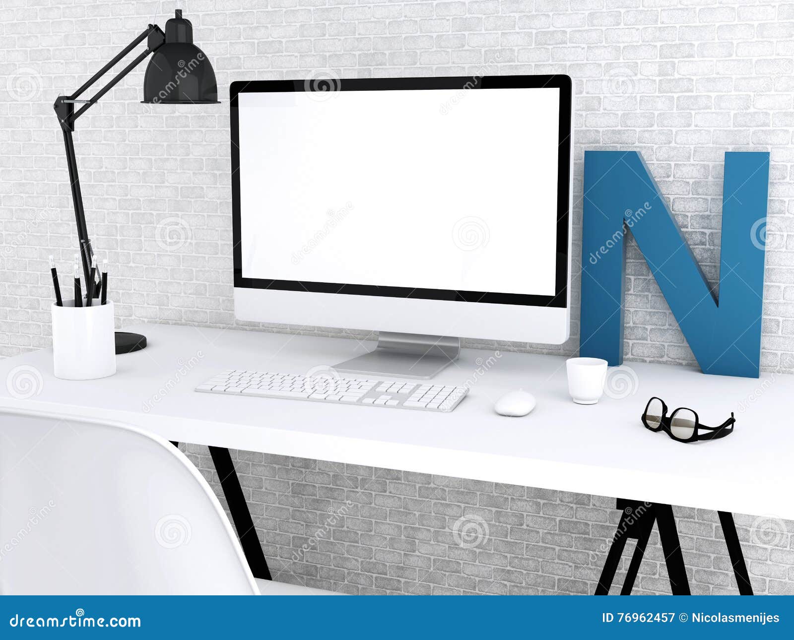 3d Desktop with Computer. Mock Up Stock Illustration - Illustration of ...