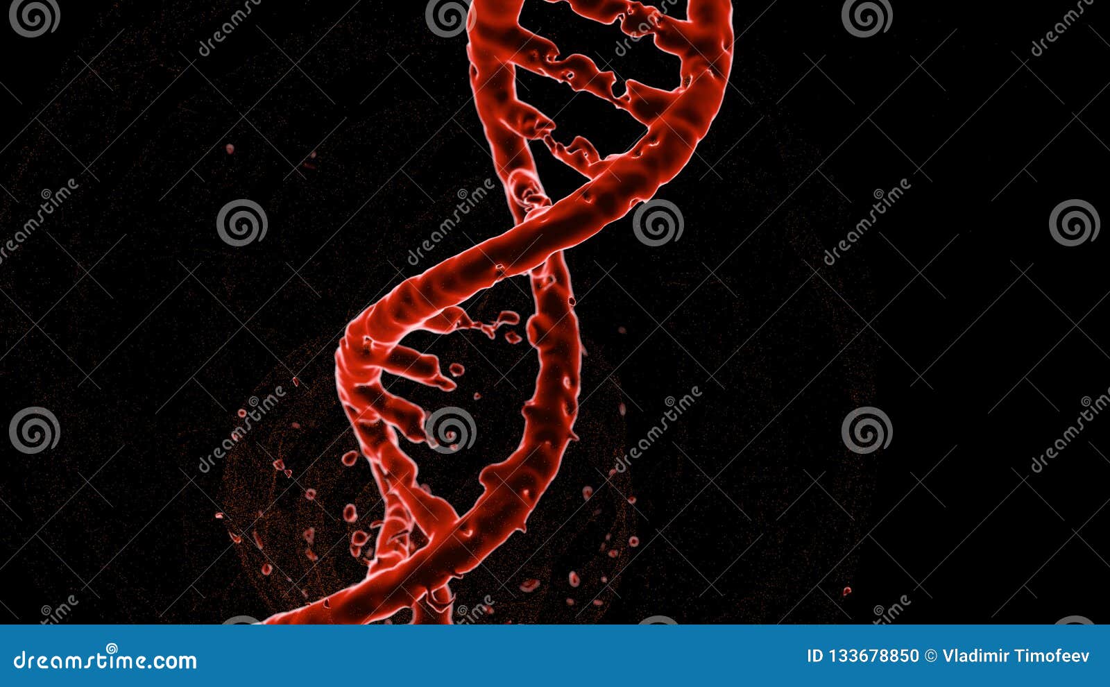 3d Destruction of DNA Rupture Red on a Background of Small Particles ...