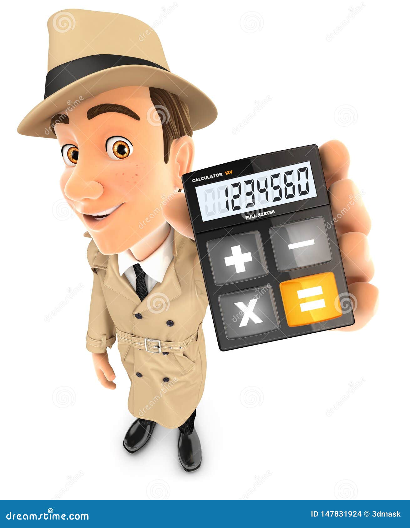 3d Detective Holding a Calculator Stock Illustration - Illustration of ...
