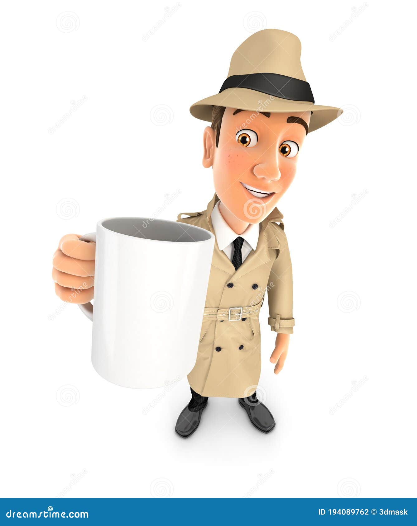 3d Detective Standing with Cup Stock Illustration - Illustration of ...