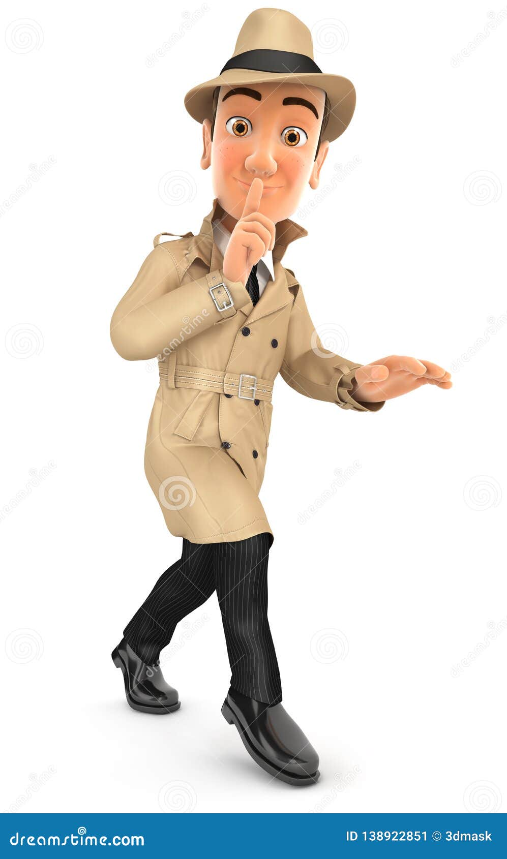 3d Detective Walking on Tiptoe Stock Illustration - Illustration of ...