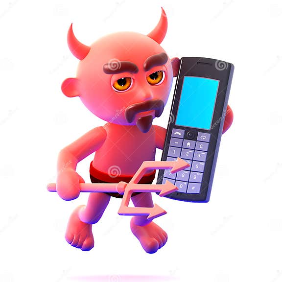 3d Devil Chats on a Mobile Phone Stock Illustration - Illustration of ...